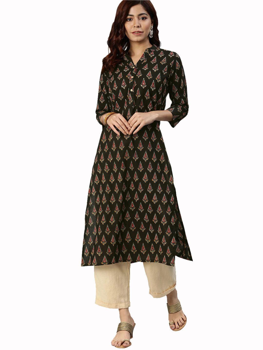 Black Buti Print Cotton Kurta – Atha Fashion